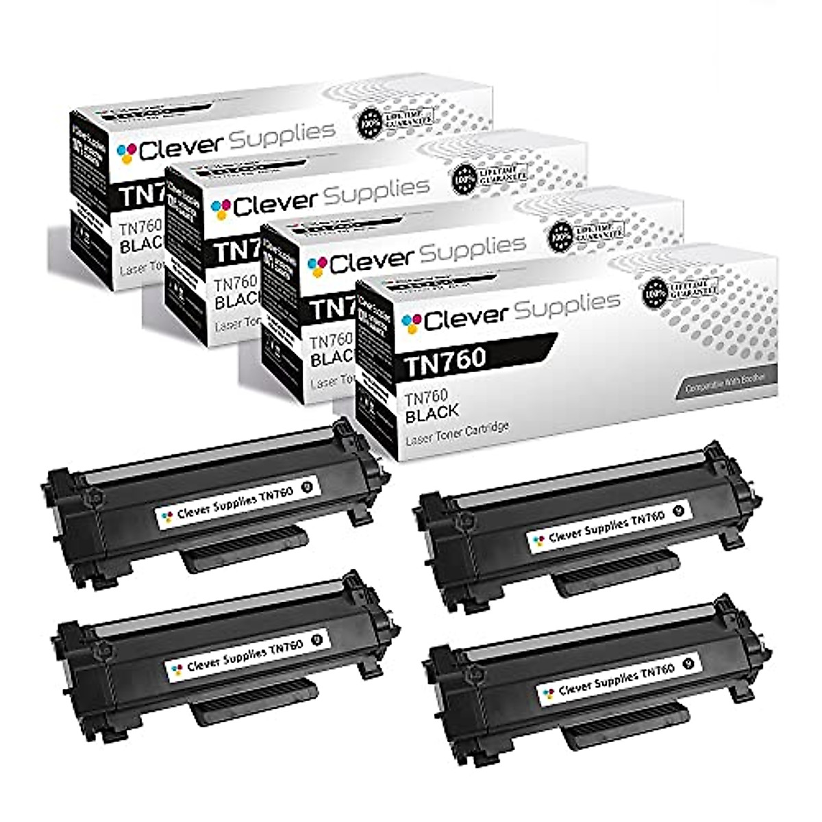 CS Compatible Replacements for Brother TN-760 TN760 TN730 TN-730 High Yield (4 Black)