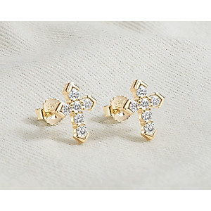 DYUNQ Cross Moissanite Gold Earrings in Sterling Silver for Women and Men, Hypoallergenic Stud Earrings for Sensitive Ears, Christian Faith Valentine's Day Jewelry Gifts