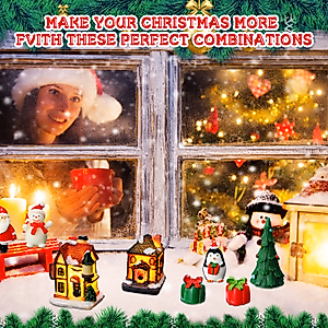 Jerify 26 Pieces Christmas Village Sets Lighted Christmas Village Houses Xmas Light up Decorations Mini Village Accessories Christmas Collectible Buildings for Xmas Winter Decorations