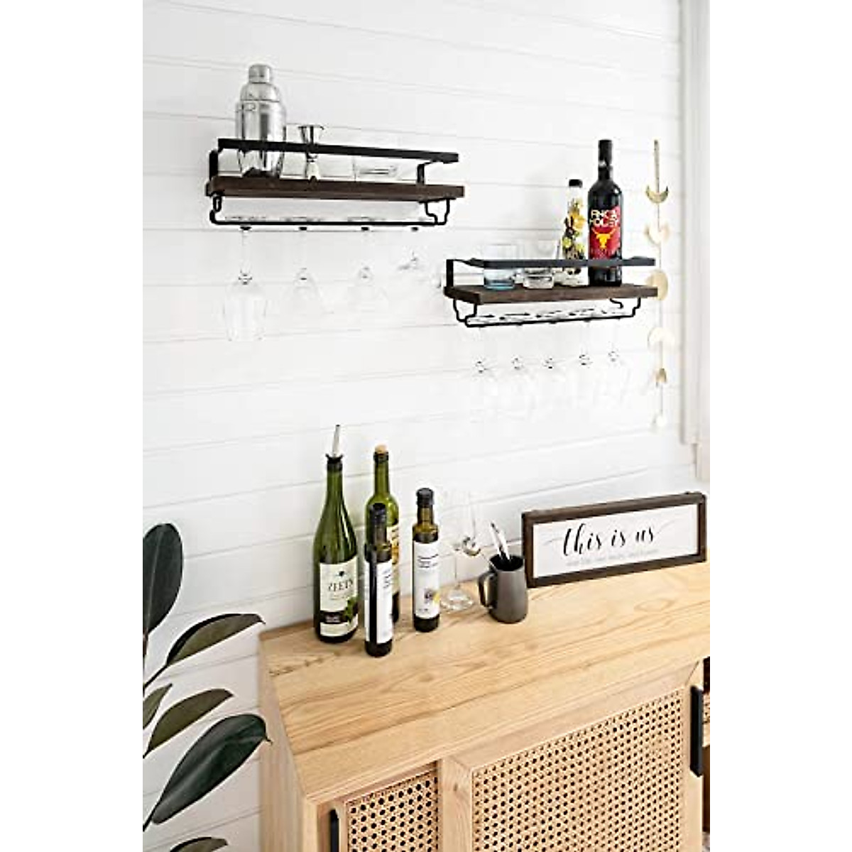Mkono Wall Mounted Wine Rack and Key Holder with 6 Hooks