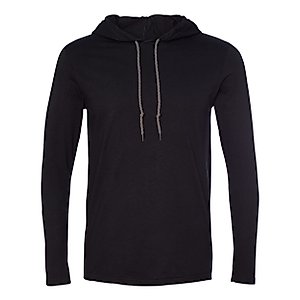 Anvil Lightweight Long-Sleeve Hooded T-Shirt (987AN)- BLACK/DARK GREY,XL