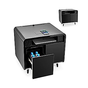sobro Smart Side/Nightstand Table - with Cooling Drawer, Wireless Charging, Bluetooth Speakers, USB-C and 120V outlets, LED Light, Black/Black