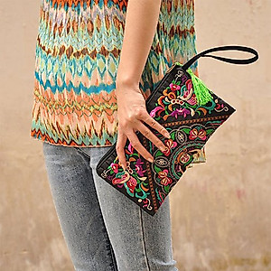 Polytree Women's Retro Ethnic Embroider Wallet (Butterfly Flower)