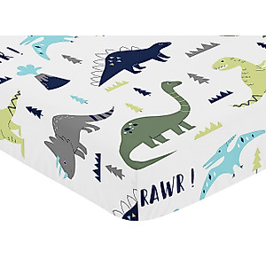 Fitted Crib Sheet for Blue and Green Modern Dinosaur Baby/Toddler Bedding Set Collection - Dinosaur Print