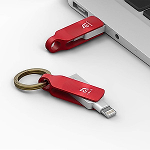 ADAM elements iKlips Duo+ 128GB MFi Certified Premium Flash Drive Compatible with iPad, iPhone (128GB, Adam Red)