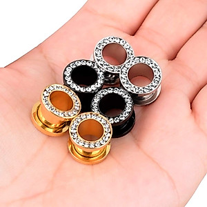 Qmcandy 12pcs Cubic Zirconia Double Flared Screw Plugs Tunnel Ear Expander Stretcher Piercing Ear Gauges 00g
