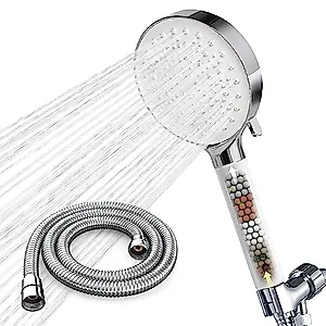 Newentor Filtered Shower Head, White High Pressure 6 Spray Modes Handheld Shower Head with 59" Hose and Bracket, 3 Stage Water Softener Shower Head Filters for Hard Water