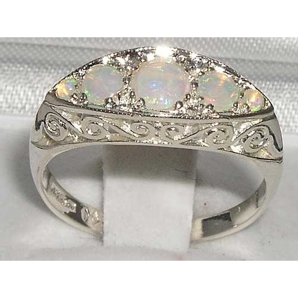 925 Sterling Silver Natural Opal Womens Band Ring - Sizes 4 to 12 Available