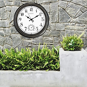 OCEST 16 Inch Large Analog Outdoor Wall Clock, Waterproof, Weather-Resistant, Non-Ticking, Battery-Operated, with Temperature Display, for Patio, Pool, Lanai, Fence, Porch, Garden, Bathroom