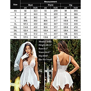 Avidlove Wedding Lingerie for Women Lace Babydoll Strap Chemise Sleepwear Honeymoon Nightwear White