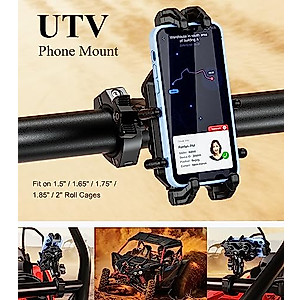 BRCOVAN UTV Phone Mount with Vibration Dampener & High-Speed Secure Lock, Anti-Theft UTV Roll Bar Cellphone Holder Fit Roll Cage Diameter 1.5'' 1.65'' 1.75'' 1.85'' 2'', for 5.4''-7.2'' Smartphones