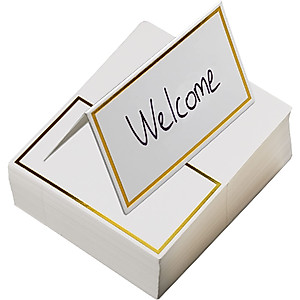100 Pack Place Cards for Table Setting Small Paper Tent Cards with Gold Foil Border Event Table Cards for Restaurant Wedding Party Banquet Thanksgiving Birthday Celebration