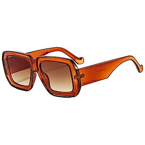 Square Sunglasses For Women Men Trendy Fashion Rectangle Sunglasses Uv Protection Retro Vintage Womens Sunglasses (brown)