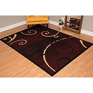United Weavers Dallas Bangles Accent Rug – Burgundy, 5x8, Modern Indoor Rug with Scrollwork Pattern and Jute Backing