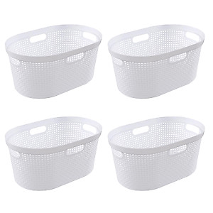 Ponpong 42 L Plastic Laundry Hamper, Plastic Laundry Basket with Cut-Out Handles, 4 Packs