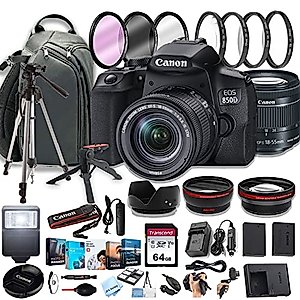 Canon EOS 850D (Rebel T8i) DSLR Camera w/EF-S 18-55mm F/4-5.6 STM Zoom Lens + 100S Sling Backpack + 64GB Memory Cards, Professional Photo Bundle (40pc Bundle)