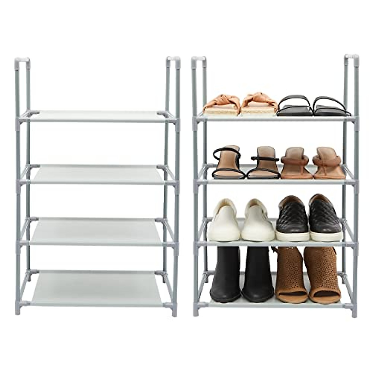 Juvale 2 Pack Gray 4-Tier Narrow Shoe Rack for Entryway, Metal Free Standing Shelf Organizer for Closet (17 x 11 x 30 In)