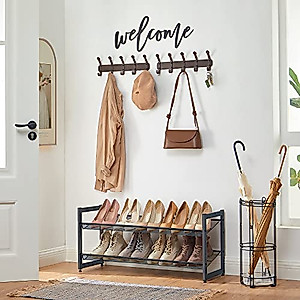 SONGMICS Shoe Rack, 2-Tier Stackable Shoe Storage Shelf, Flat or Angled Shoe Organizer, Metal Shoe Tower Stand for Closet Entryway, Grey 12.1 x 36.4 x 16.5 Inches