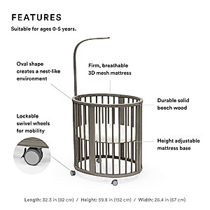 Stokke Sleepi Mini Bundle, Hazy Grey - Includes Crib/Bed, Mattress & Drape Rod - Suitable for Ages 0-5 Years Old - Adjustable & Stylish