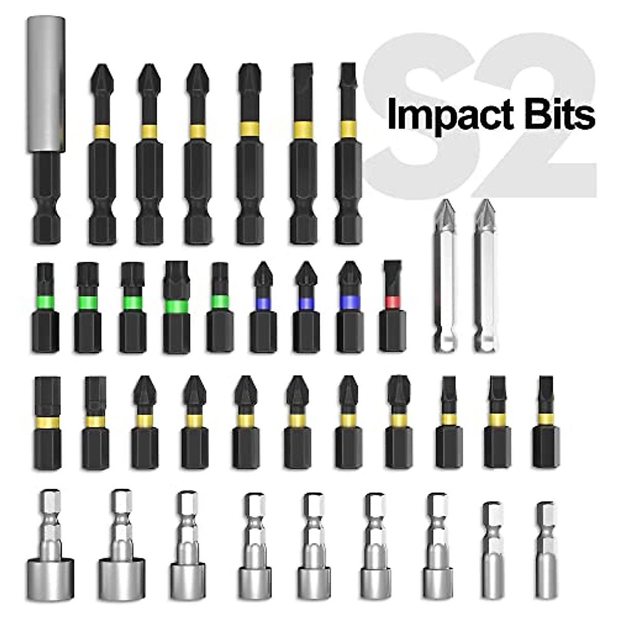 POPULO Impact Driver Bit Set,(250N.m)2,250 in-lbs 20V Max Lithium Ion Cordless 1/4" Hex Impact Drill Set,39 Piece S2 Impact Drive Bits,0-2900 RPM Variable Speed,2.0 Ah Li-ion Battery,Fast Charger
