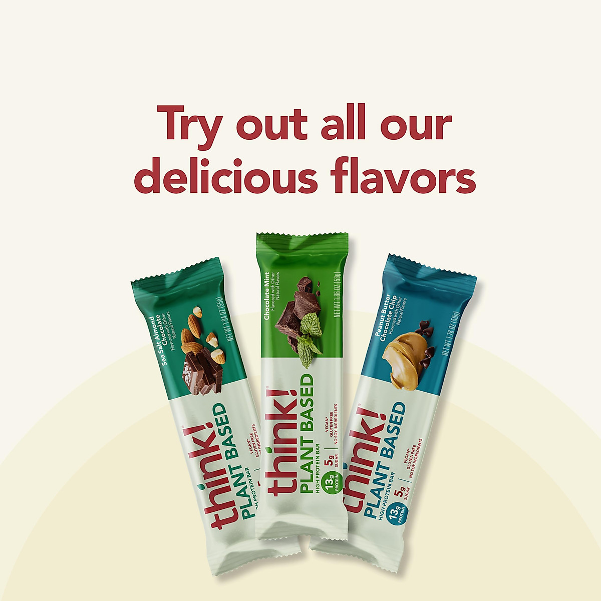 think! Vegan/Plant Based High Protein Bars - Chocolate Mint, 13g Protein, 5g Sugar, No Artificial Sweeteners, Non GMO Project Verified, 10 Count (Packaging May Vary)