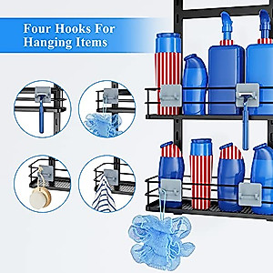 Nieifi Adjustable Over The Door Shower Caddy Organizer Shelves Rack with Hooks, Hanging Rustproof Shower Shelf Storage Basket for Inside Shower, Small Items Don’t Fall, Balck 4 Tier