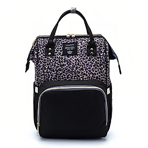 Armbq Leopard Print Diaper Bag Backpack Multi-Function Diaper Bag for Baby Care Waterproof Travel Baby Bag for Mom Purple