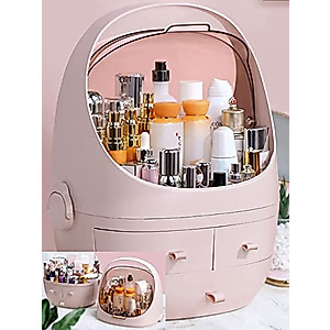 SHINYSTAR Extendable Large Cosmetic Storage Organizer with Drawers-Clear Makeup Box with Lid and Handle-Beauty Organizers and Storage Countertop-Skincare Organizers Dust Water Proof (Light Pink)