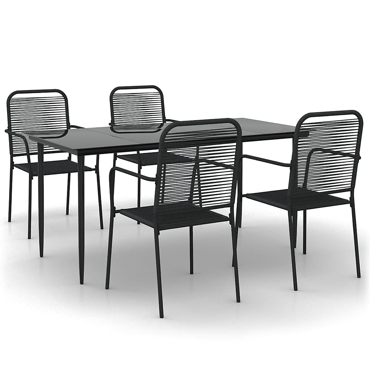 REWIS 5 Piece Patio Dining Set Patio Table and Chairs Set Outdoor Patio Dining Set Outdoor Patio Furniture Patio Set Black Cotton Rope and Steel 3156540
