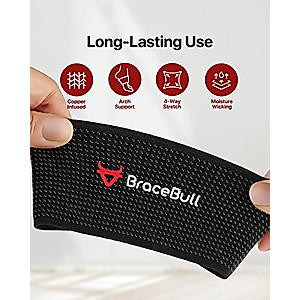 ZooNut Copper Arch Support Bands (2 Count), BraceBull Copper Infused for Plantar Fasciitis, Flat Feet Support, Foot Pain Relief, Sturdy Arch Support Brace, Skin-Friendly Sleeve (Black)