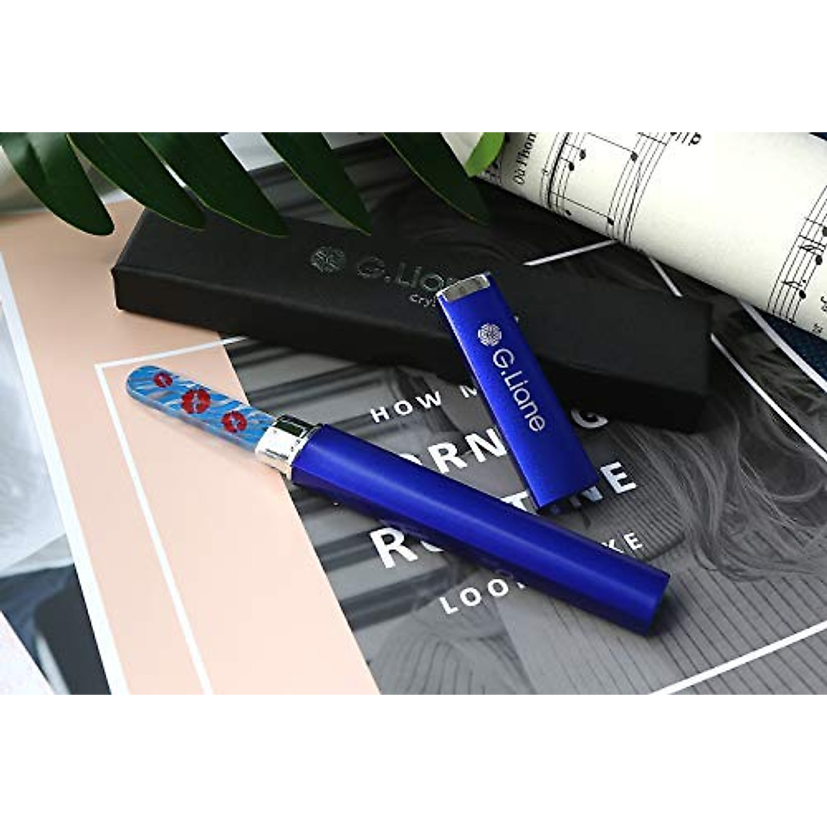 Premium Glass Nail File with Case – G.Liane Professional Crystal Fingernail Files Perfect Manicure Set for Women Men Kids Nail Care Gift Set (Blue)