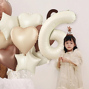 40 Inch Cream 1 Balloon Decor, Beige Tan Brown Heart Balloons, Foil Neutral Nude Sand White Helium Star Number 1 Balloons for Girls 1st Birthday Anniversary Baby Shower Party Boho Decoration Supplies