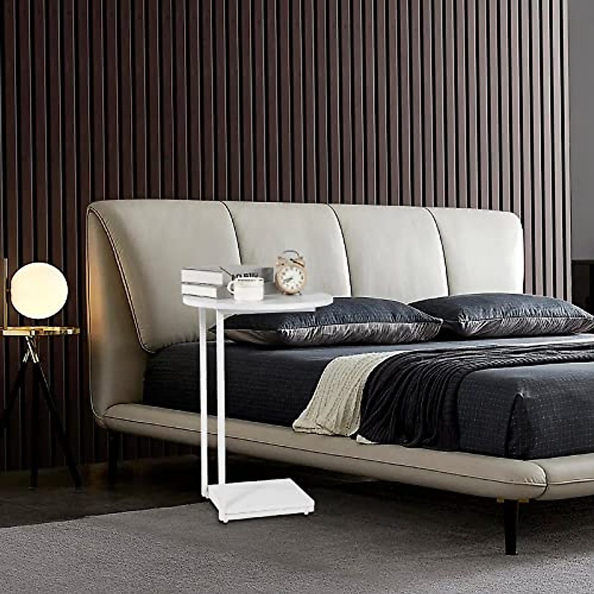 GYCZYCX C Shaped End Table,Round C Table,Snack Side Table for Sofa and Bed, Living Room (White)