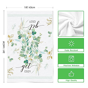 Artoid Mode Eucalyptus Get Cozy Stay Awhile Kitchen Towels, 18 x 26 Inch Holiday Spring Summer Wedding Daily Fingertip Towel Tea Bar Hand Drying Cloth Kitchen Bathroom Gift Set of 2