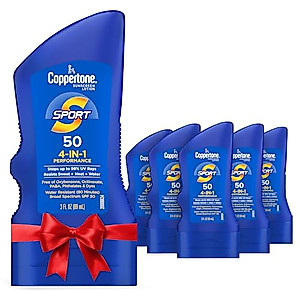 Coppertone SPORT Sunscreen Lotion SPF 50, Water Resistant Sunscreen, Broad Spectrum SPF 50 Sunscreen, Bulk Sunscreen Pack for Holiday Gifts, 3 Fl Oz Bottle, Pack of 6