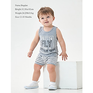 Crazyme Toddler Baby Boy Clothes Outfits Sleeveless Tops Striped Shorts Summer Baby Boys Clothes Set (Grey, 18-24 Months)