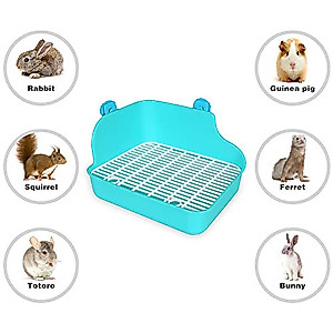 Hptmus Rabbit Litter Box - Turquoise Corner Litter Box Rectangular Pet Litter Box Bunny Accessories Plastic Litter Box for Small Animals