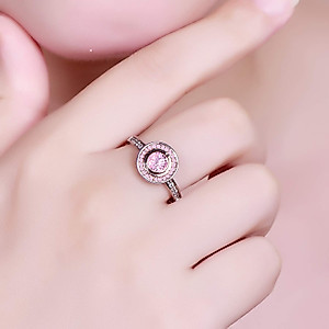 Psiroy 925 Sterling Silver Created Pink Topaz Filled Halo Promise Ring for Women Size 6