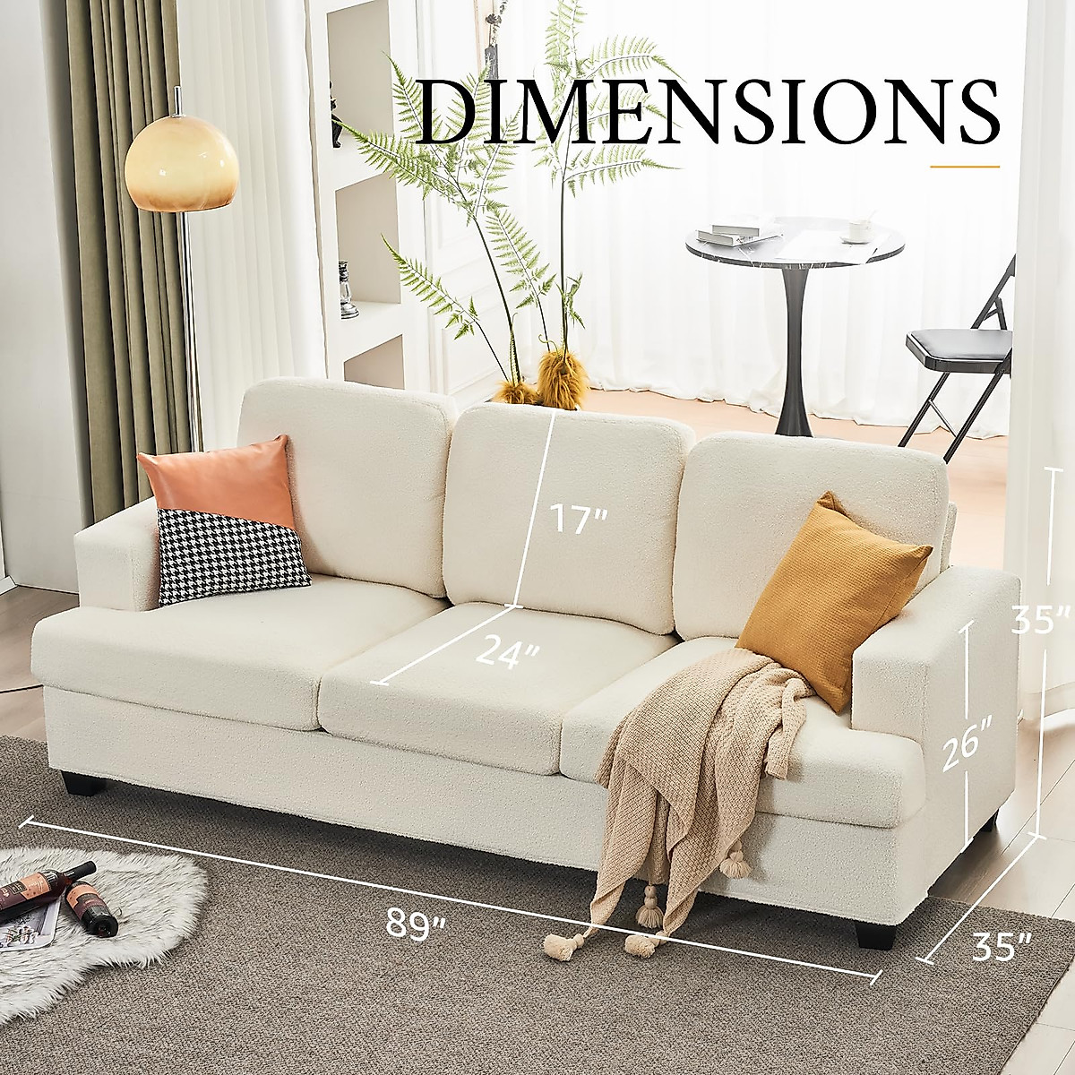 VanAcc Sofa, Comfy Sofa Couch with Extra Deep Seats, Modern Sofa- 3 Seater Sofa, Couch for Living Room Apartment Lounge, Offwhite Bouclé