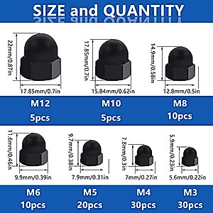 smseace 110pcs 7-Values Acorn Nuts Bolt Cap kit M3/ M4/ M5/M6/M8/M10/M12 Hex Acorn Cap Nuts Nylon Screw Covers Caps Acorn Cap Nuts Assortment Kit