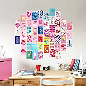 Preppy Room Decor, 70pcs Preppy Wall Collage Kit Aesthetic Pictures, Cute Preppy Wall Decor, Trendy Pink Photo Collage Kit 4"x6" Hot Pink Preppy Wall Art Posters, Preppy Things for Teen Girls Bedroom Dorm