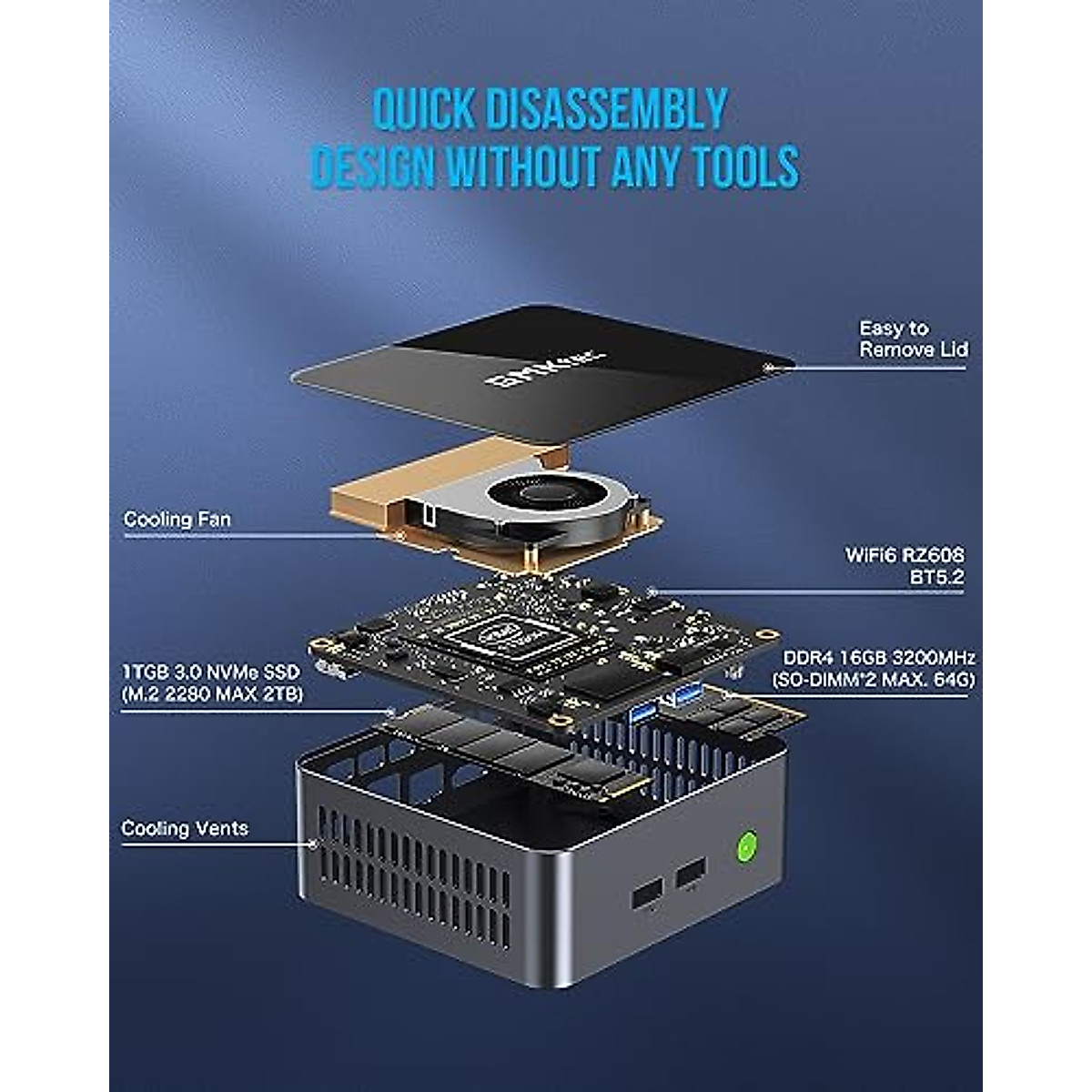 GMKtec Mini PC Windows 11 Pro Intel Core i7-11390H (Turbo 5.0 GHz) 1TB SSD 16GB DDR4, Desktop Mini Computers WiFi 6, USB3.2, BT 5.2, DP, HDMI, RJ45 2.5G