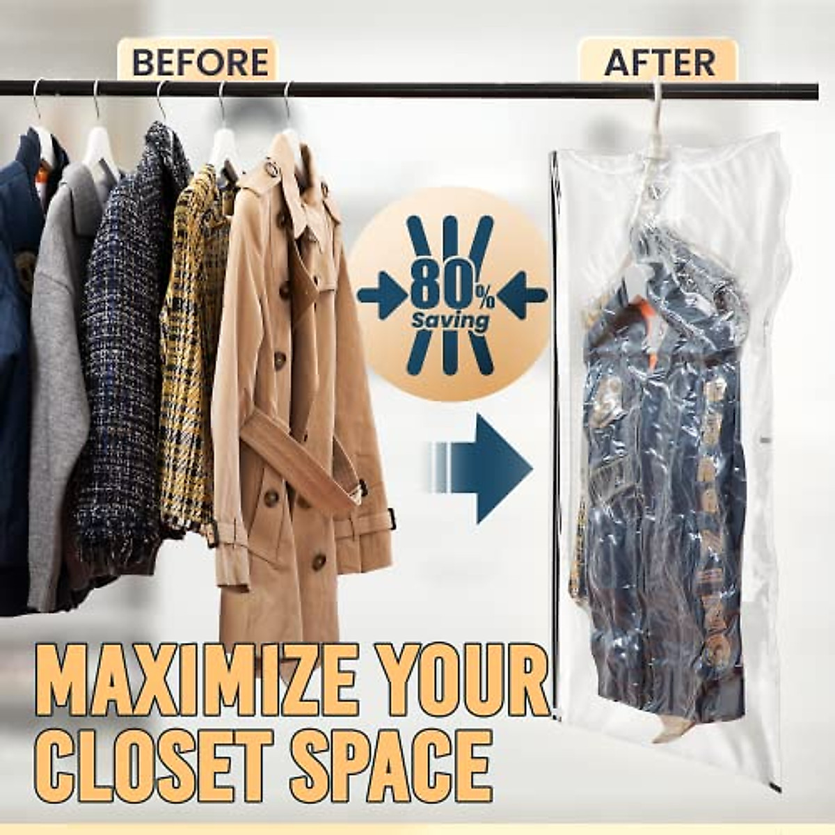 TAILI Hanging Vacuum Storage Bags Vacuum Sealer Bags Space Saver, 2 Long, 2 Short, Clear, 4 Pack