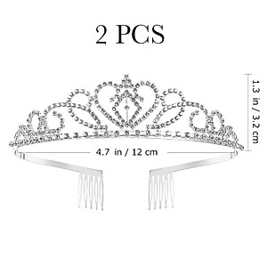 FRCOLOR Heart Shaped Tiaras Silver Crystal Tiara Crown Headband Princess Crown with Combs Tiara for Bridal Wedding Bridesmaid Pageant Birthday Party 2 Pack