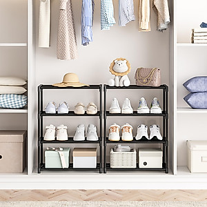 Autonomier 4 Tier Small Shoe Rack, Narrow Stackable Shoe Shelf for Kids Toddler Adult, Lightweight Shoe Rack Stand for Closet Dorm Storage Organizer, Front Door Entrance, Entryway