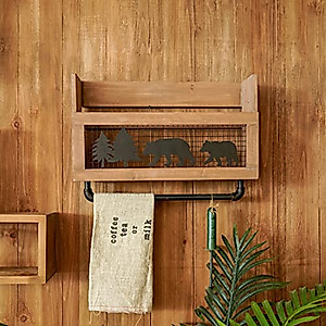Synovana Cabin Style Hanging Towel Rack with Bar Farmhouse Wooden Floating Shelf Bear Wall Decor Rustic Wall Mounted Storage Towel Rack for Bathroom Kitchen Living Room Home Decor