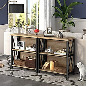 FATORRI Small Bookcase, Wood and Metal Low Short Bookshelf, Industrial Book Case and Rustic Book Shelf for Small Space (Rustic Oak)