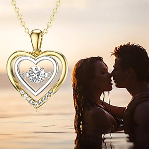 SISGEM 14k Gold Created Moissanite Heart Pendant Necklace for Women, Real Gold Anniversary Jewelry for Wife, Gifts for Her, 16+1+1"