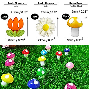 225 pcs Tiny Resin Bee Wooden Ladybug Daisy Flower Mushroom Decor, Bumble Bee Embellishment Epoxy Slime Charm Miniature Fairy Garden Accessories Figurines Micro Landscape Ornaments Scrapbooking
