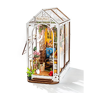 Rolife DIY Book Nook Kit Wooden 3D Puzzle Bookends 9.5" Garden House Miniature Kit with LED Bookshelf Decor Arts and Crafts for Adults Family Project Hobby Creative Gifts for Girls Boys Christmas